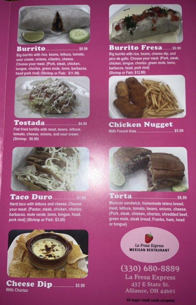 Menu at La Fresa Express desserts, Alliance