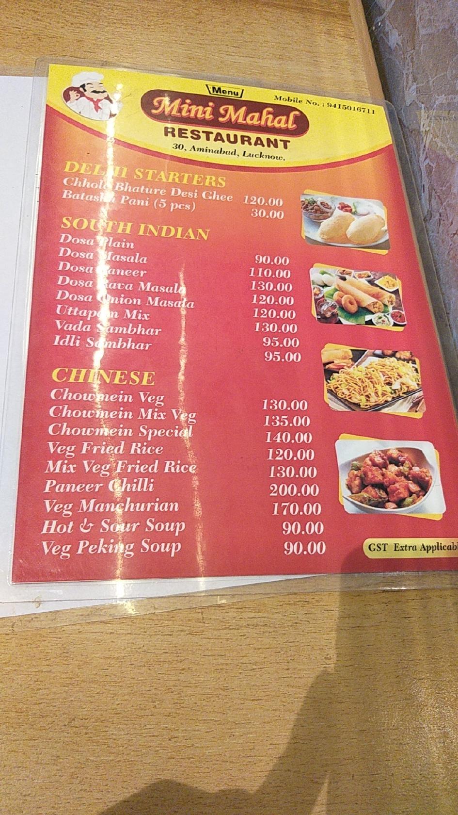 Menu at Mini Mahal Restaurant, Lucknow