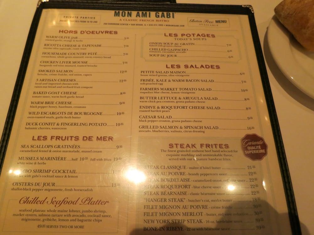 Menu at Mon Ami Gabi restaurant, Oak Brook, 260 Oakbrook Center