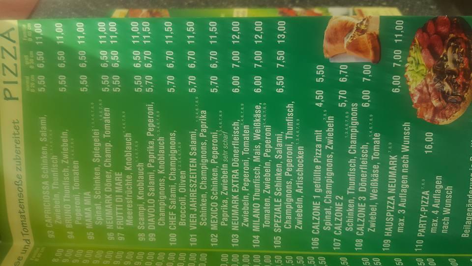 Speisekarte von Pizza Haus, Neumark