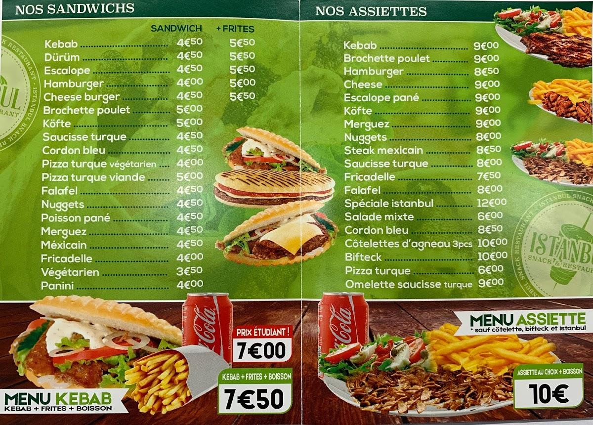 Menu at Snack Istanbul restaurant, Esch-sur-Alzette