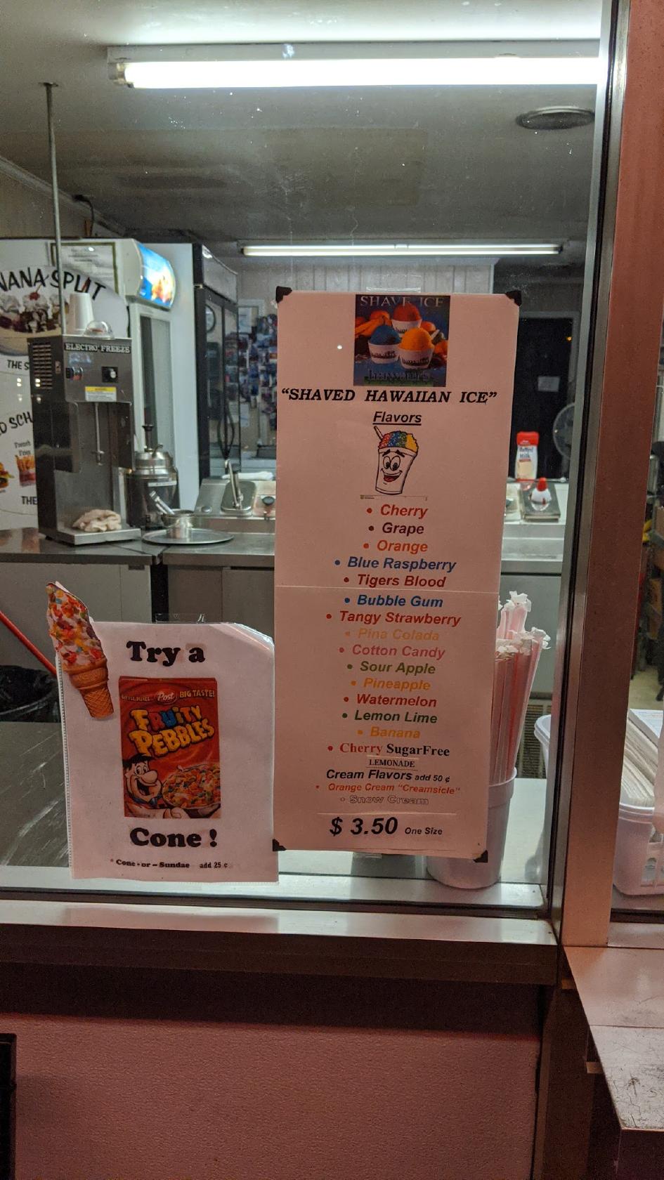 Menu at Sundae Shop restaurant, Midland
