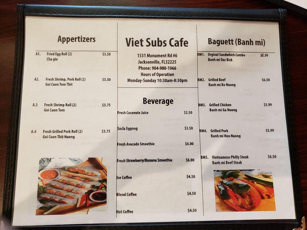 Menu at Viet Subs Cafe, Jacksonville, Monument Rd