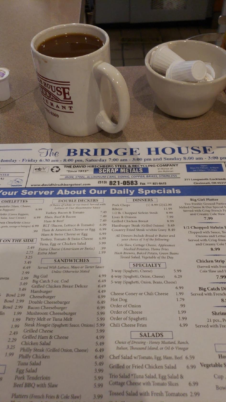 Menu at Bridge House Restaurant, Cincinnati