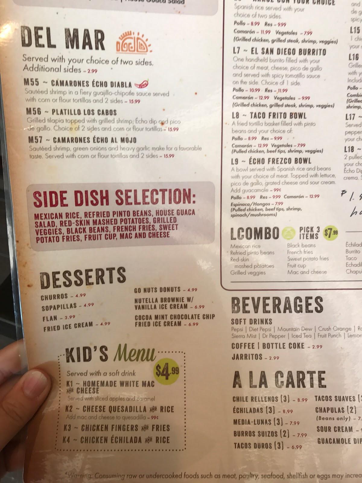 Menu at Echo Frezco Cocina Mexicana restaurant, Shrewsbury
