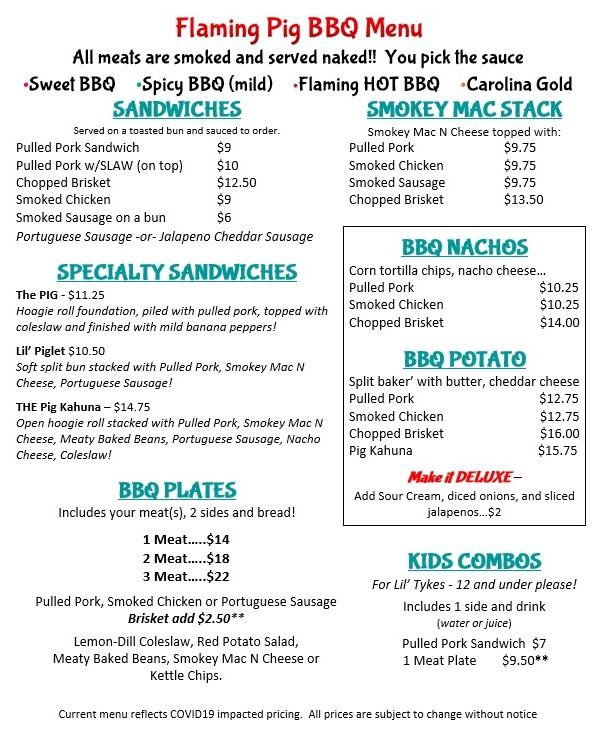Menu at Flaming Pig BBQ, Tumwater, 111 Tumwater Blvd SE Suite B-102