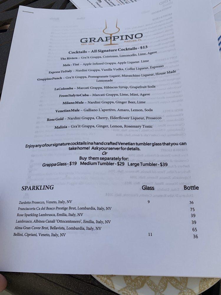 Menu at Grappino restaurant, Naples