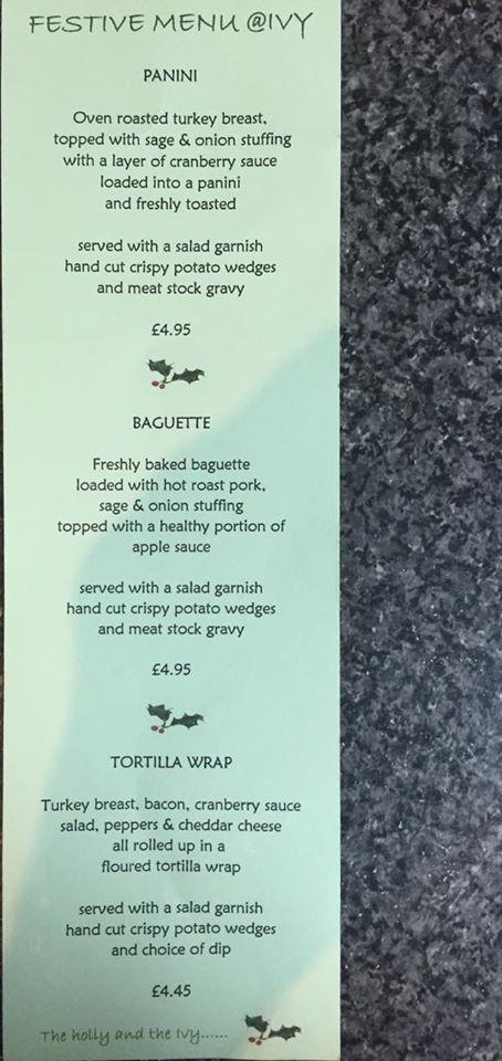 Menu at Ivy Coffee House, Blyth