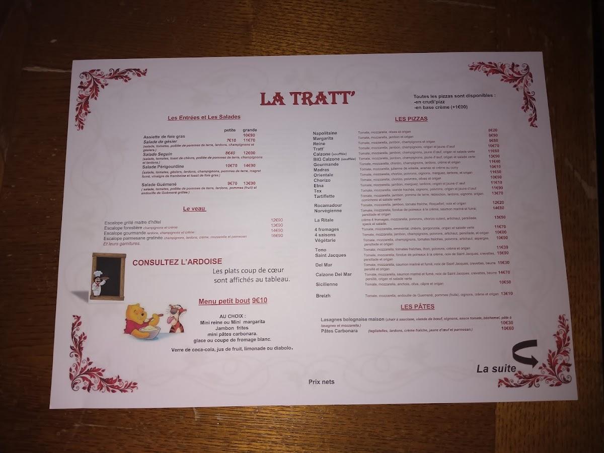 Menu au La Tratt pizzeria, Loudéac