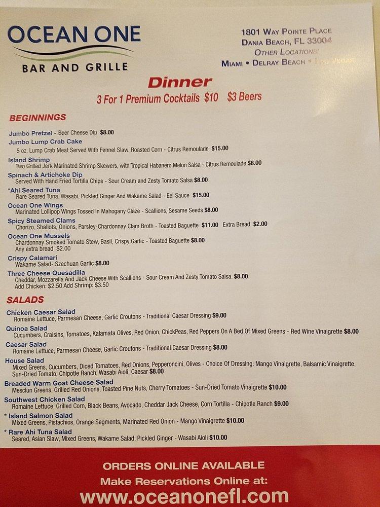 Menu at Ocean One Bar & Grille, Boca Raton