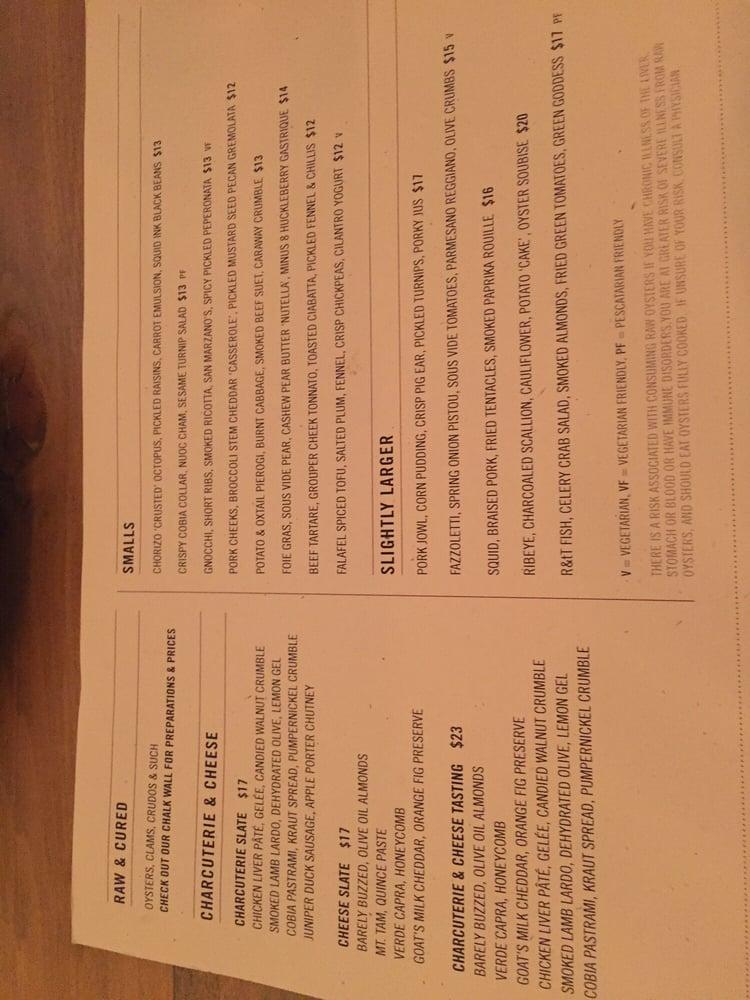 Menu at Rooster & the Till restaurant, Tampa
