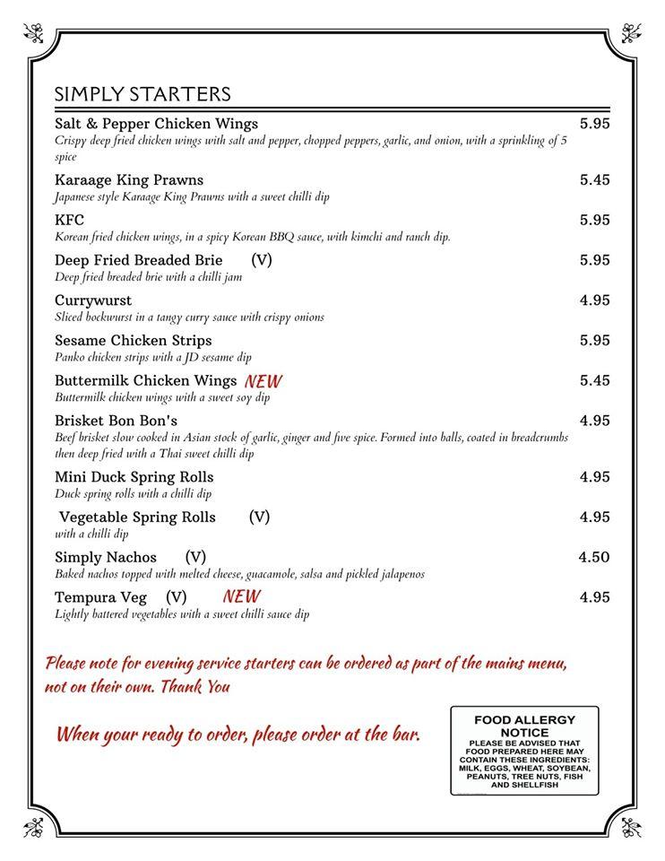 Menu at Simply Street Bar & Grill, Holyhead, 1 Stanley Terrace