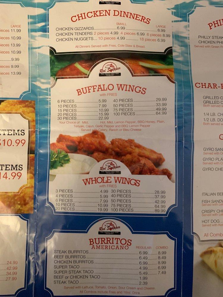 Menu at red snapper fish & chicken restaurant, Hapeville