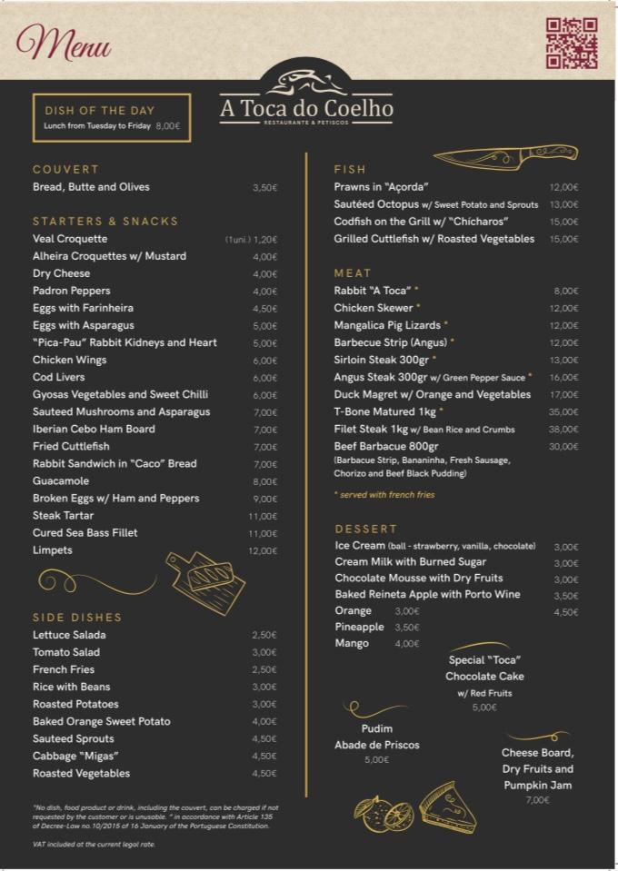 Menu em A Toca do Coelho restaurante, Usseira, Rua Manuel Teotónio 98b