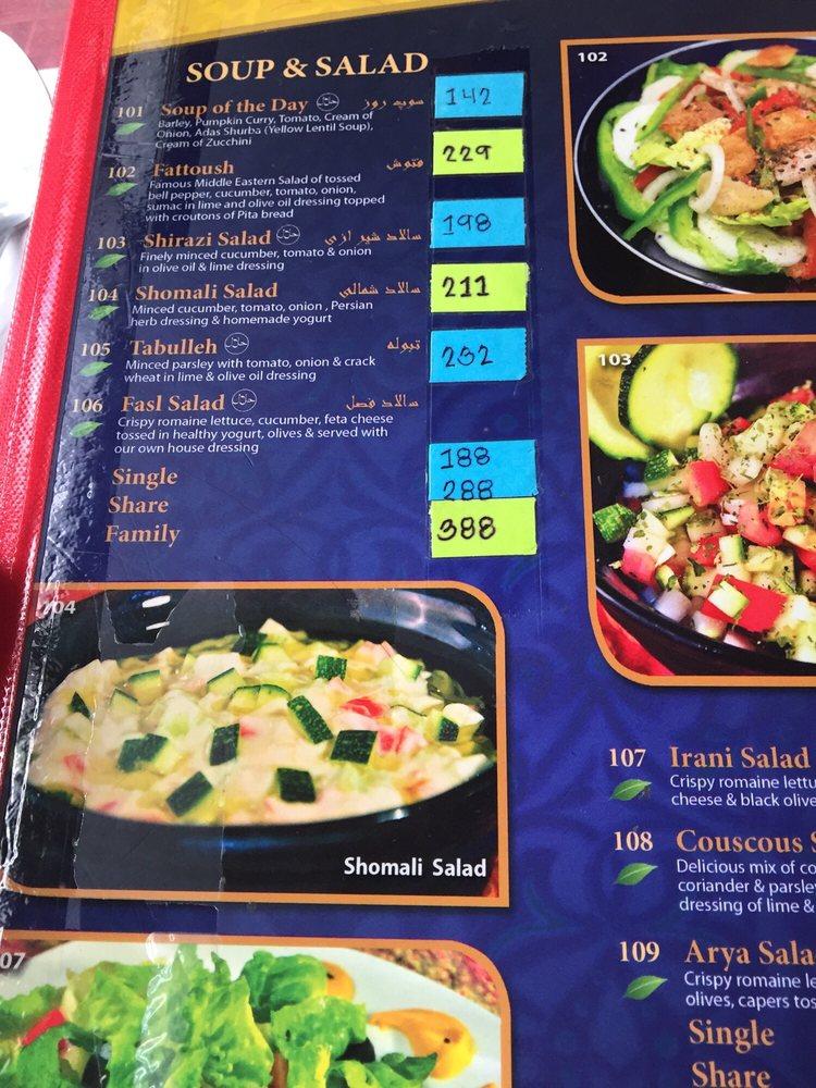 Menu at Arya Persian Restaurant, Manila, Zone 072, Level 2 Space 161 ...