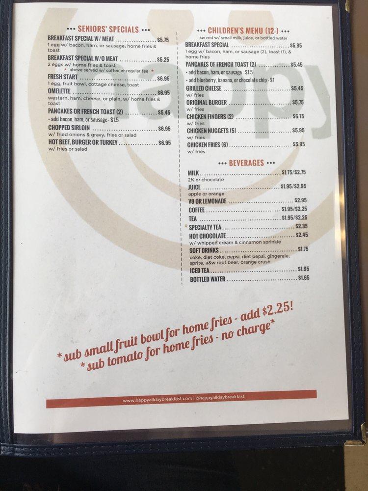Menu at Happy All-Day Breakfast & Lunch restaurant, Newmarket