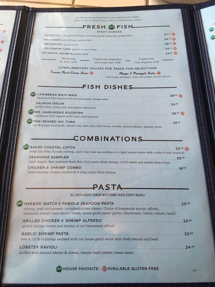 Menu at Harrison's Harbor Watch restaurant, Ocean City