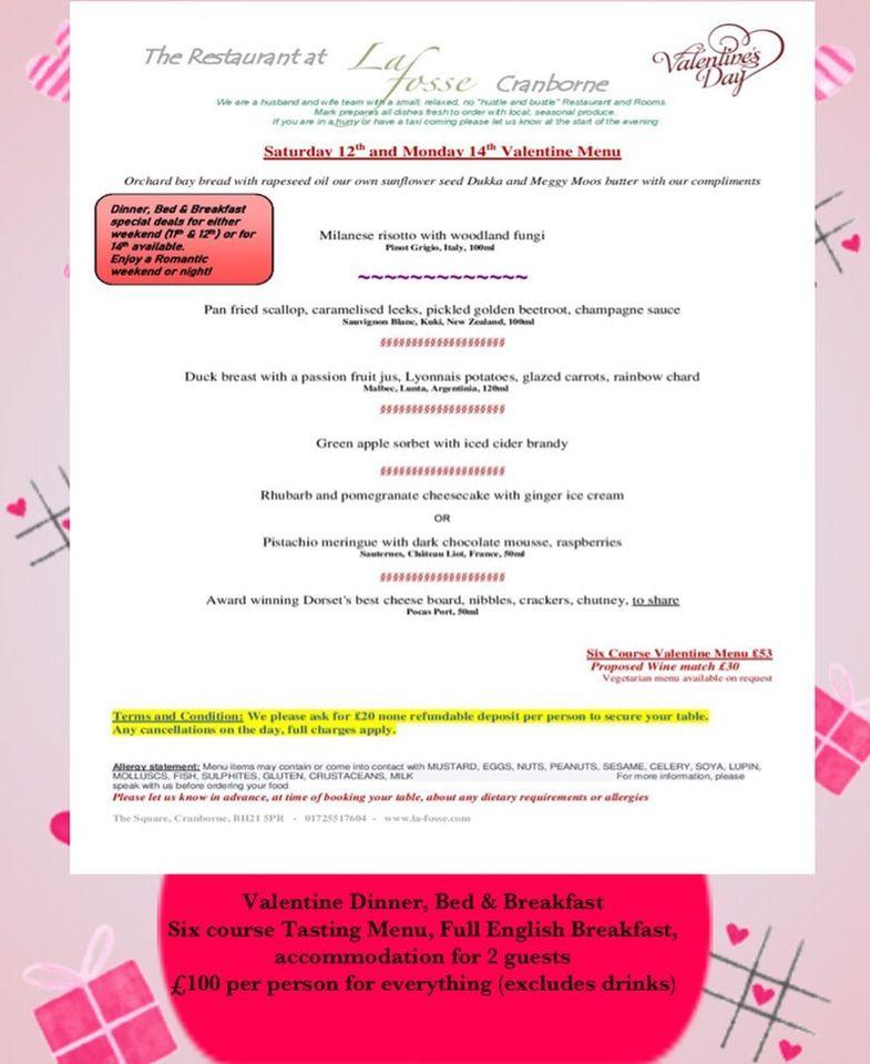 Menu at La Fosse at Cranborne restaurant, Cranborne