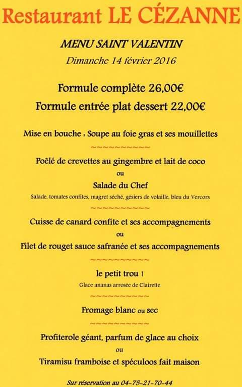 Menu at Le Cézanne chez Jojo restaurant, Vercheny, Route de la clairette