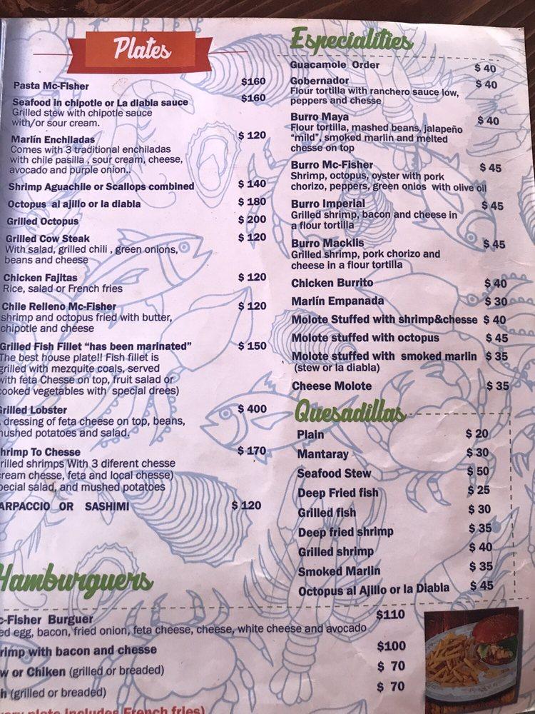Menu at Mc-Fisher restaurant, La Paz