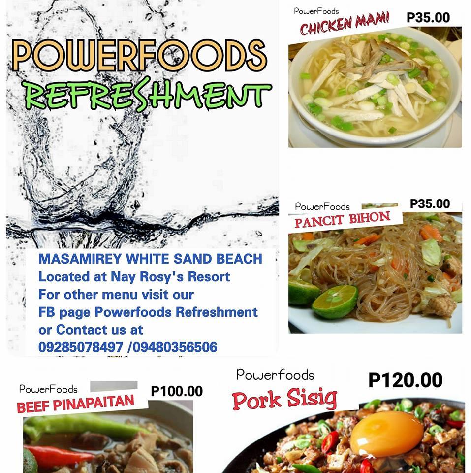 Menu at PowerFoods Refreshment Masamirey restaurant, Sual