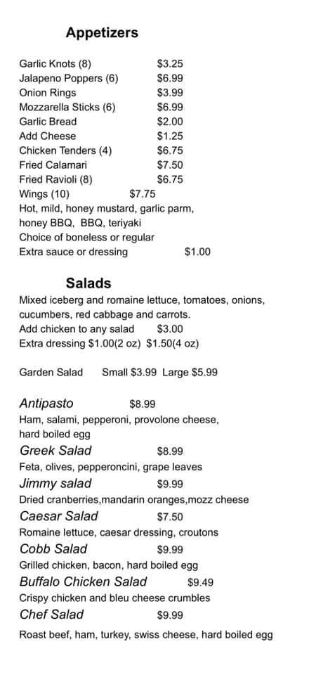 Menu at TJ's Pizza pizzeria, Greenville