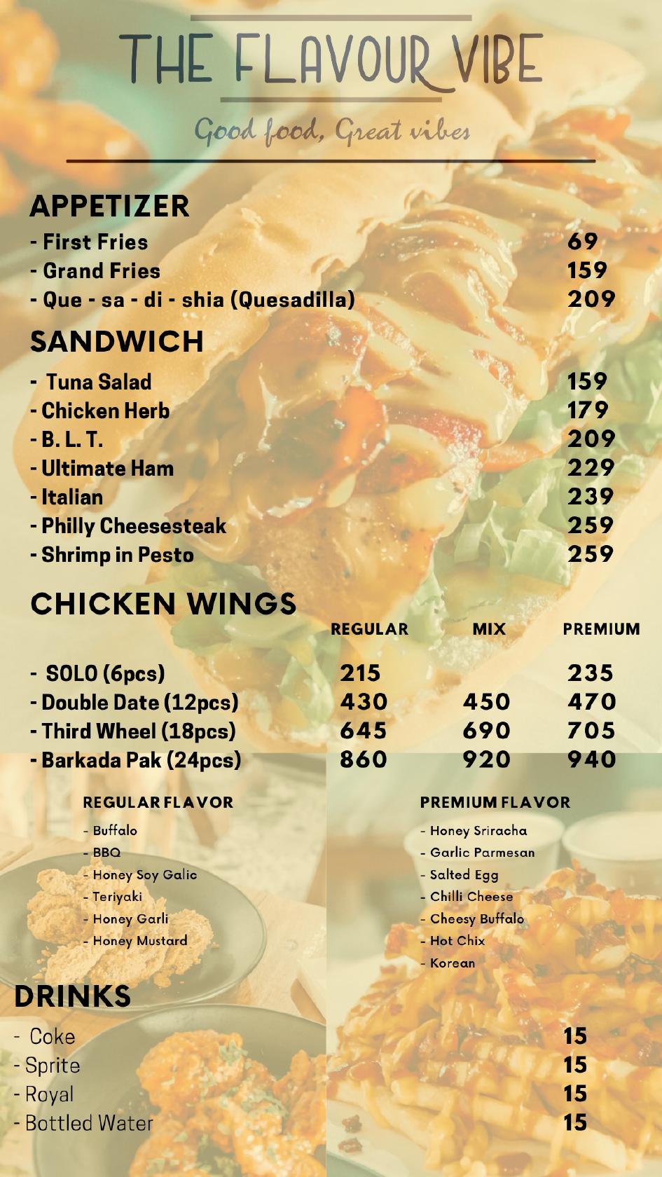 Menu at The Flavour Vibe Marcelo Green Village restaurant, Parañaque