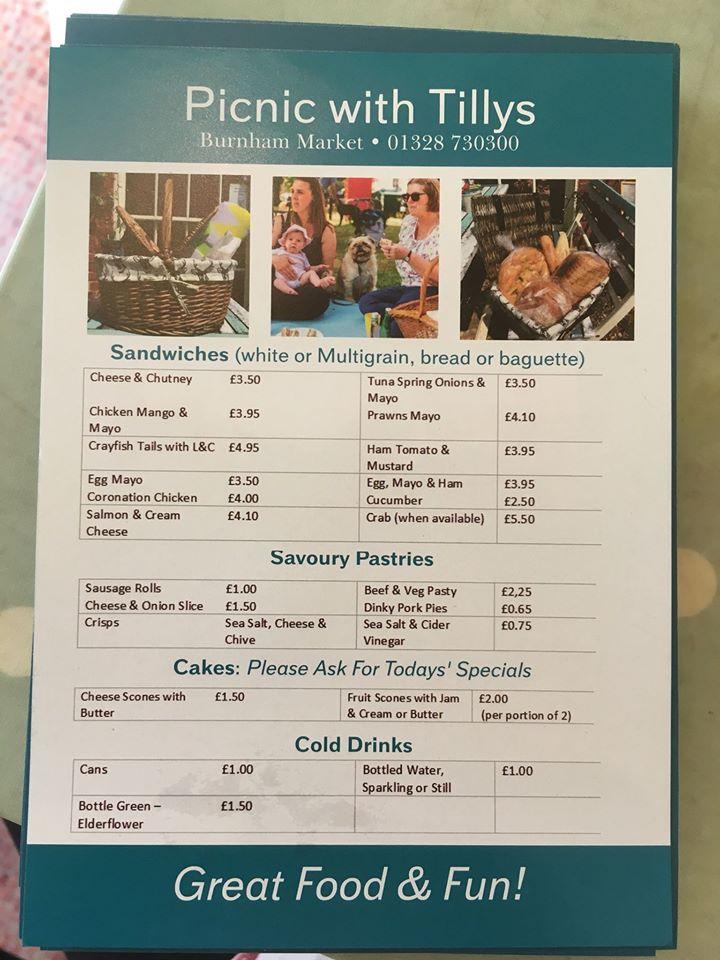 Menu at Tilly's Cafe, Burnham Market