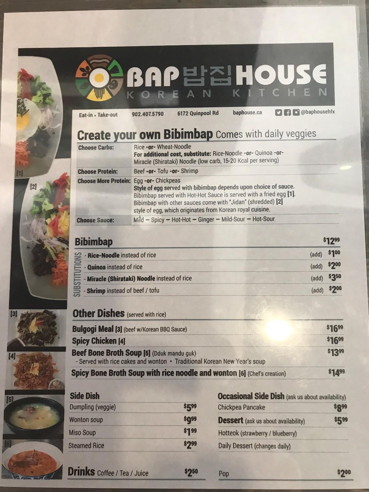 Menu at Bap House Korean Kitchen restaurant, Halifax