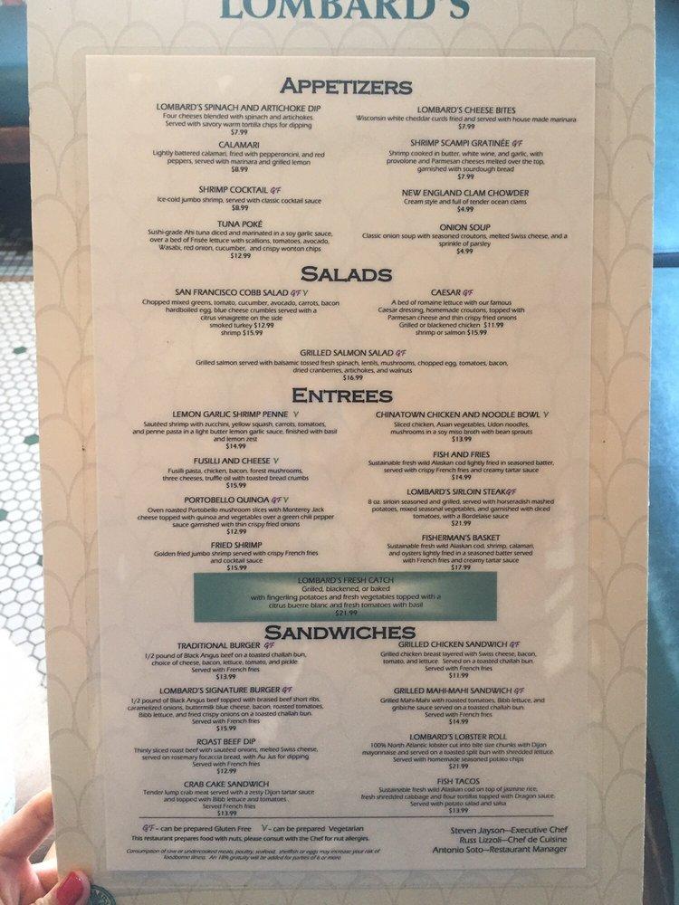 Menu at Lombard’s Seafood Grille, Orlando