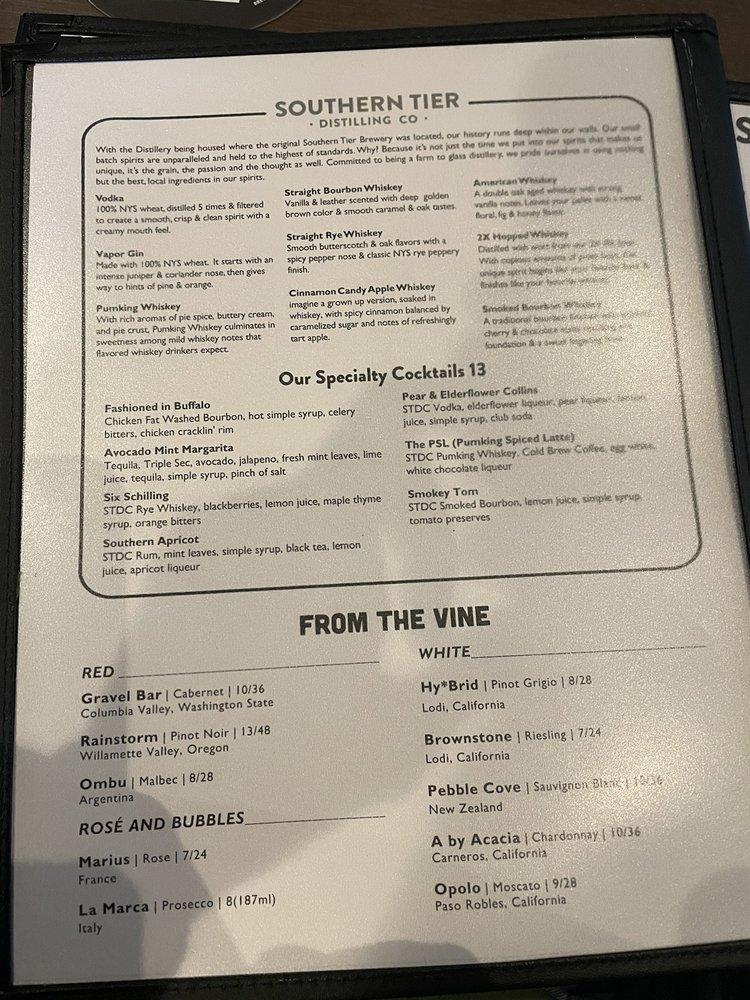 Menu at Southern Tier Brewery Buffalo restaurant, Buffalo