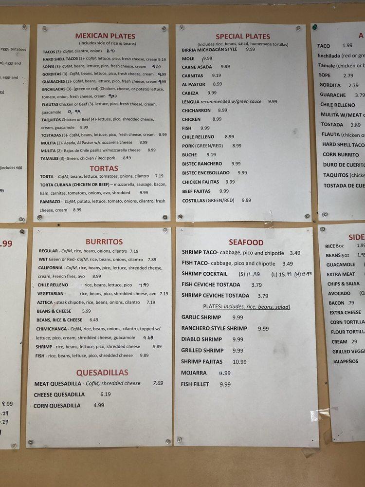 Menu at Taqueria Ventura Doña Raquel restaurant, Ventura