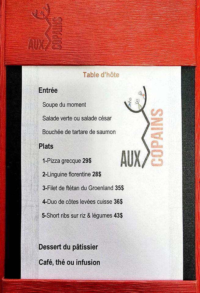 Menu au Aux 3 Copains restaurant, Saint-Donat-de-Montcalm