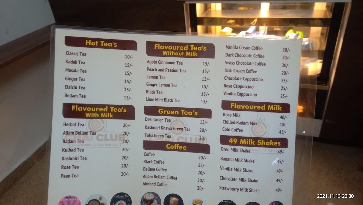Menu at CHAI CLUB, Punganur