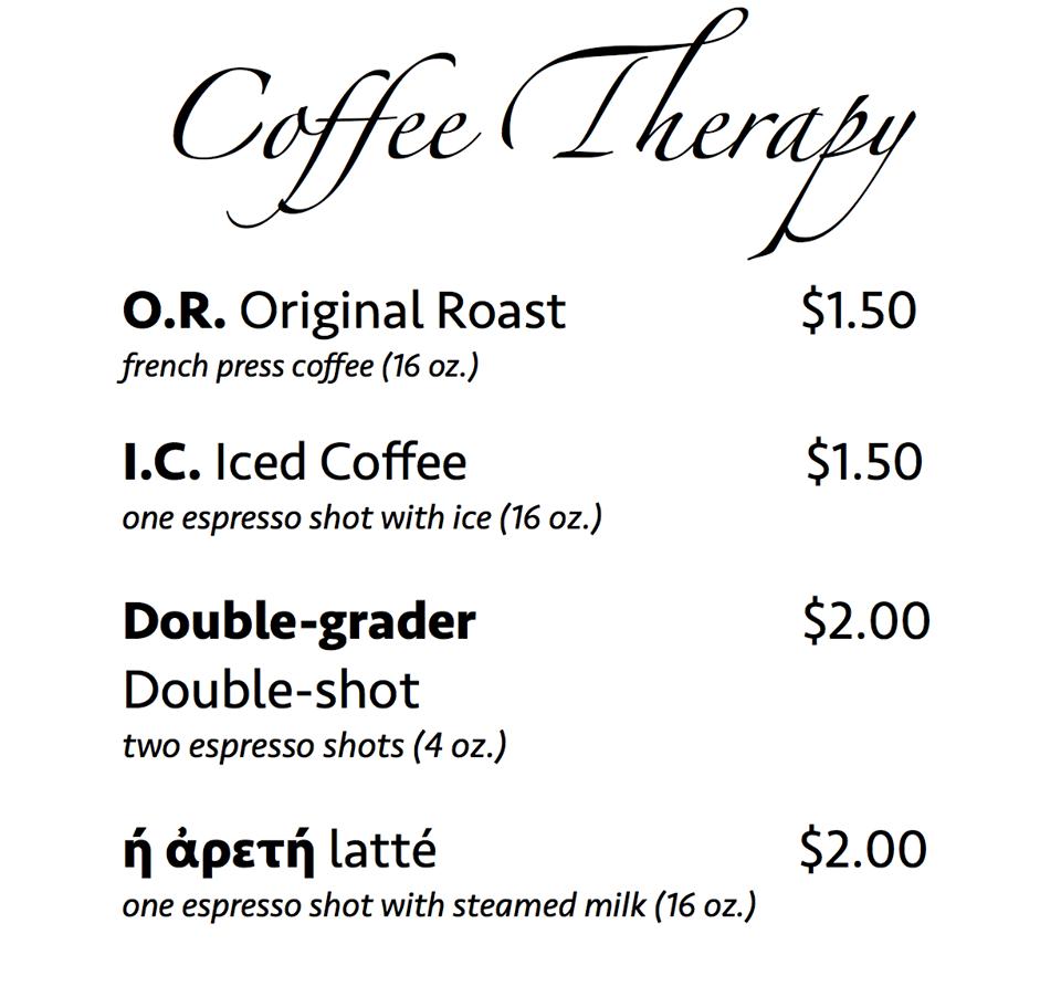 Menu at Coffee Therapy, Sunset Hills