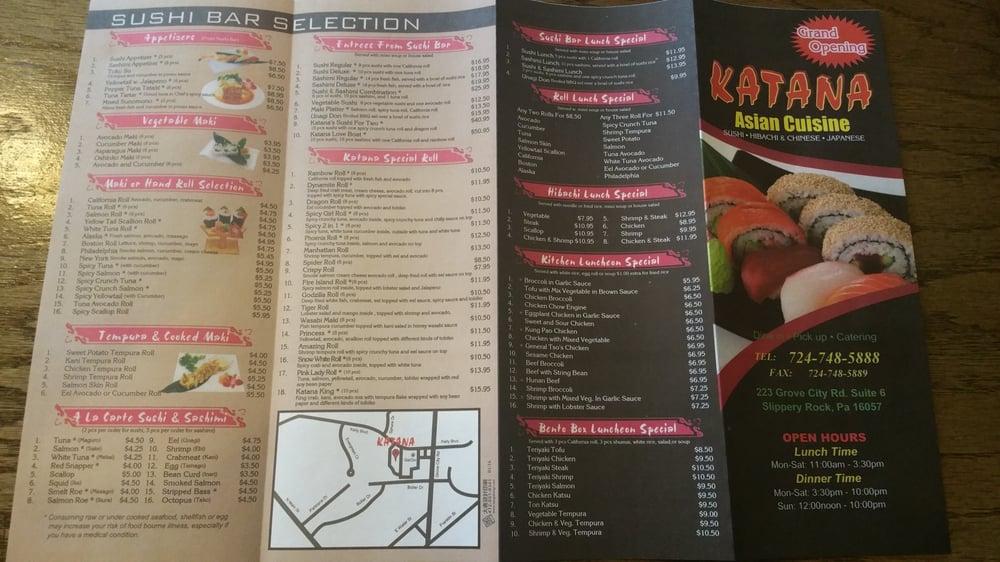 Menu at Katana Asian Fusion restaurant, Slippery Rock