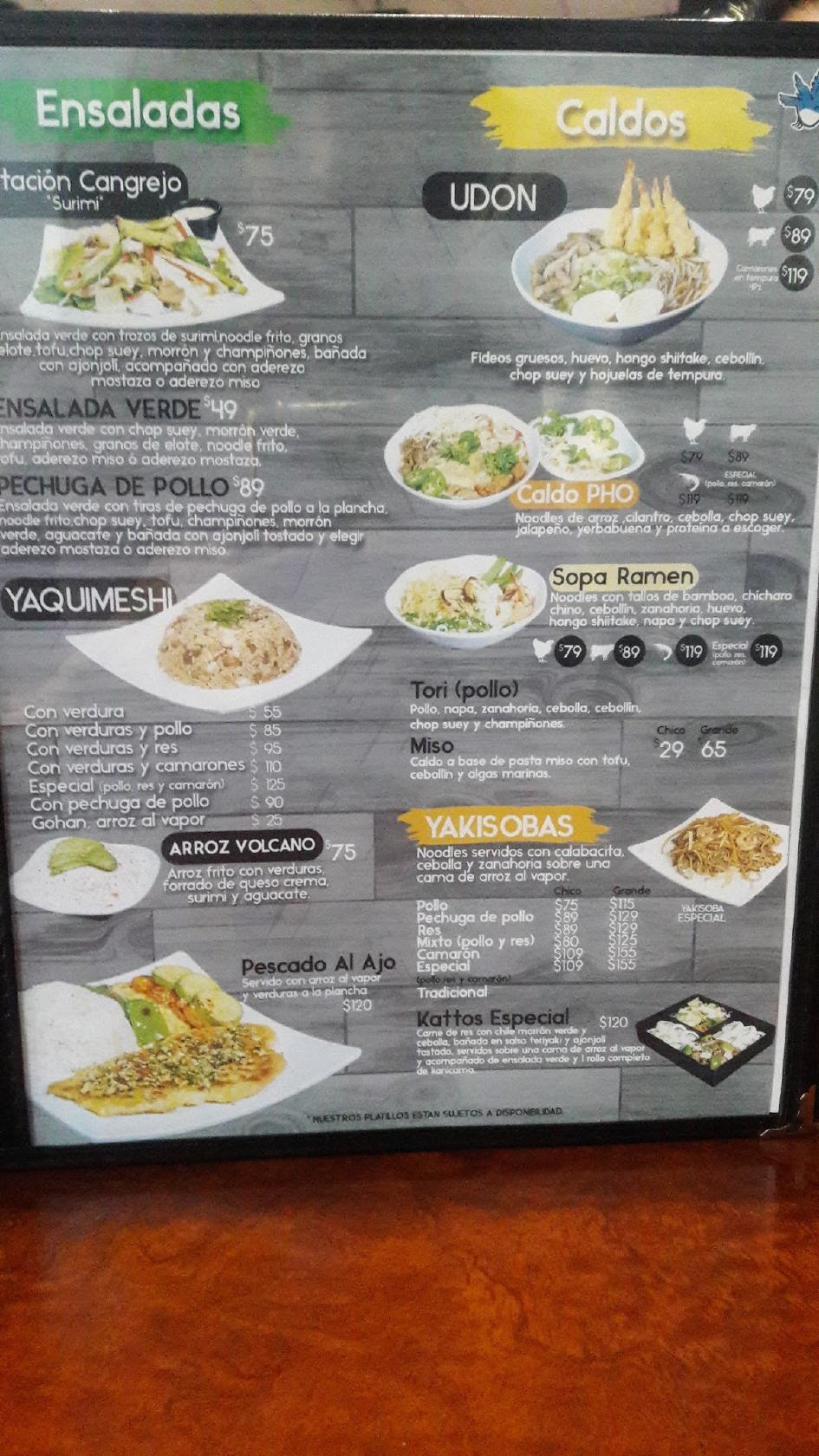 Carta del restaurante Kotori Plaza San Pedro, Mexicali