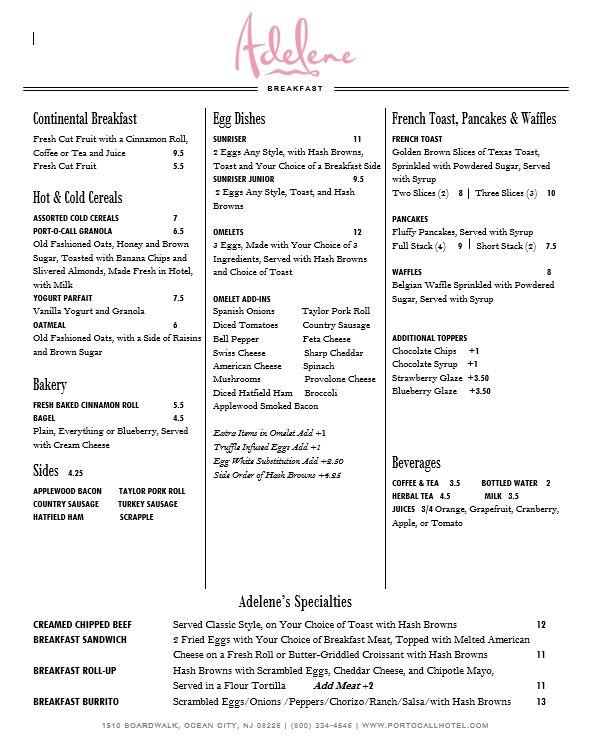 Menu at Port-O-Call Hotel restaurant, Ocean City