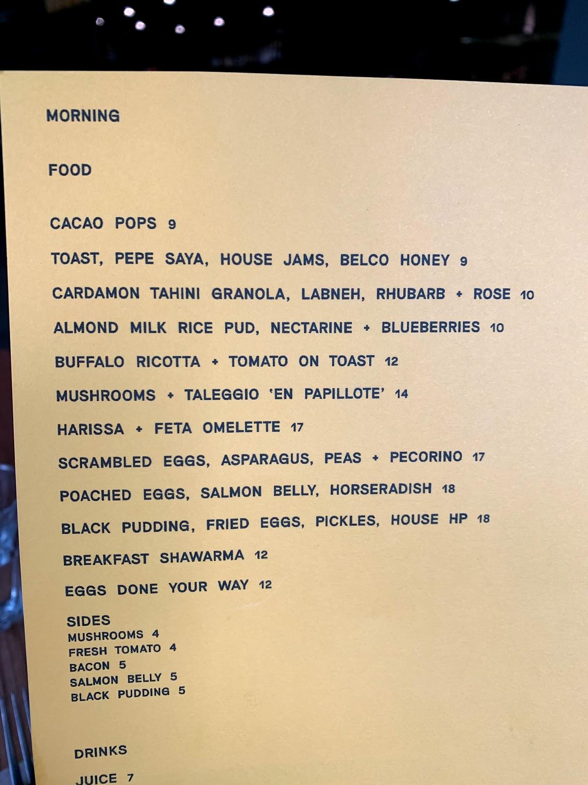 Menu at Rebel Rebel restaurant, Canberra