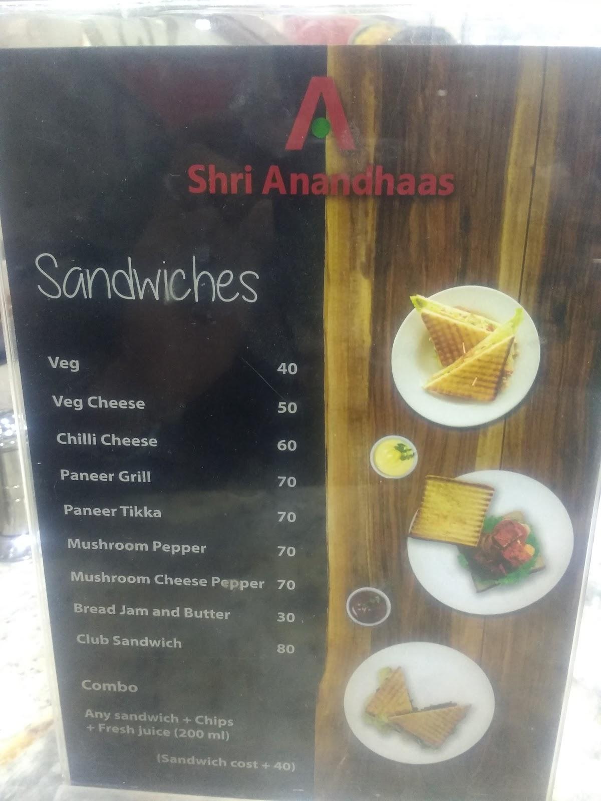 Menu at Shri Anandhaas Restaurant, Chennai, 283
