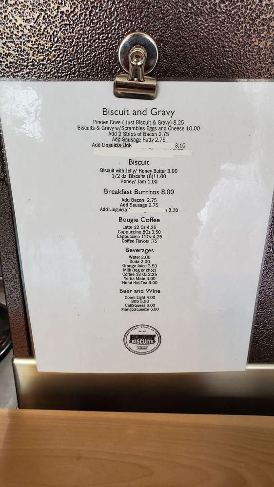 Menu at Beachin’ Biscuits restaurant, Pismo Beach