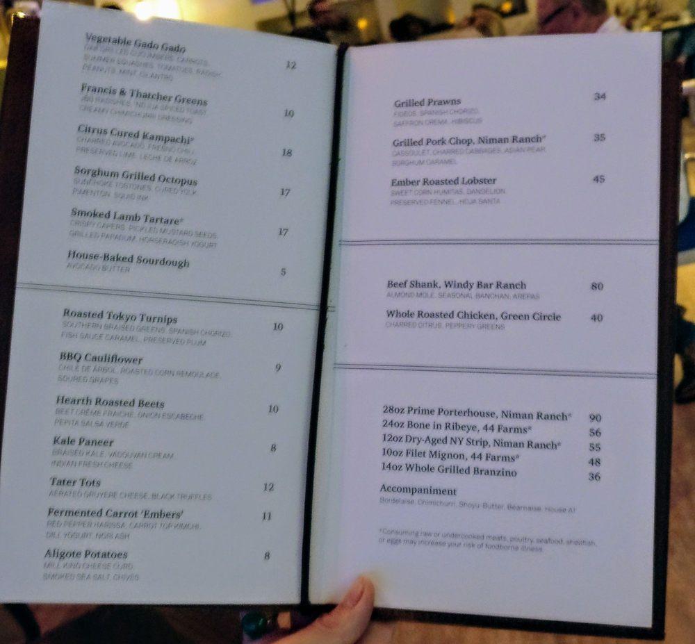 Menu at Fairmont Austin restaurant, Austin