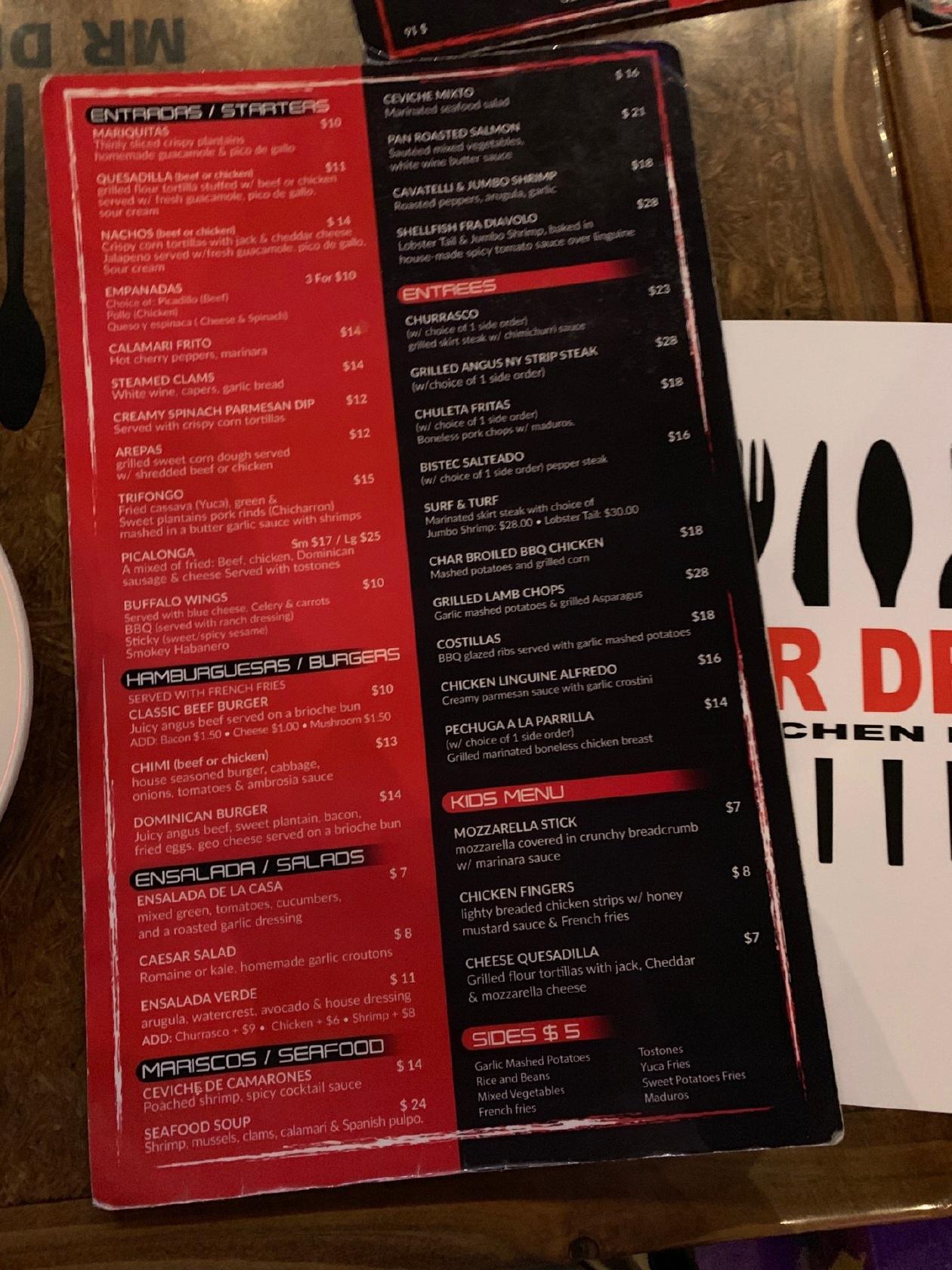 Menu at Mr Dre Kitchen Bar, New York City