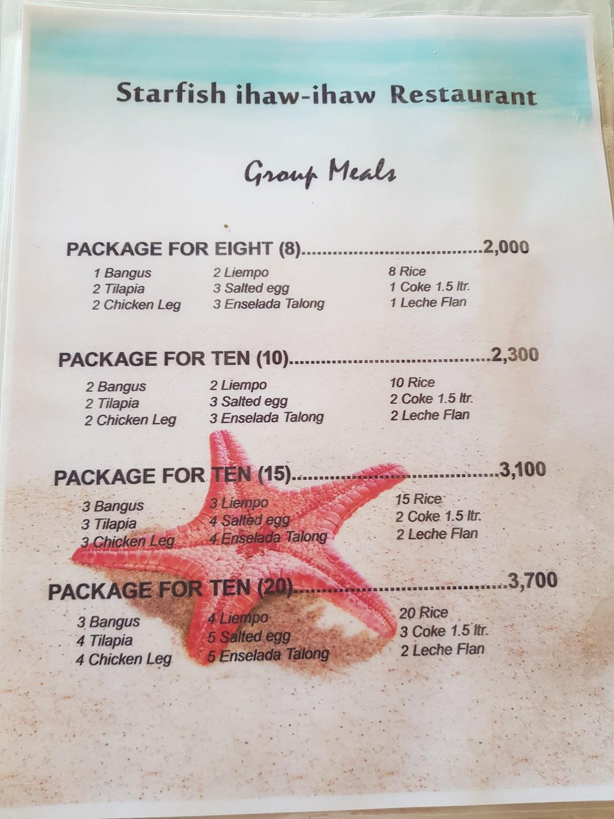 Menu at Starfish Ihaw-ihaw Restaurant, Puerto Galera