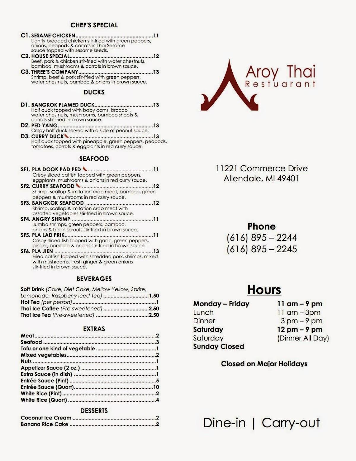 Carta del restaurante Aroy Thai, Walker
