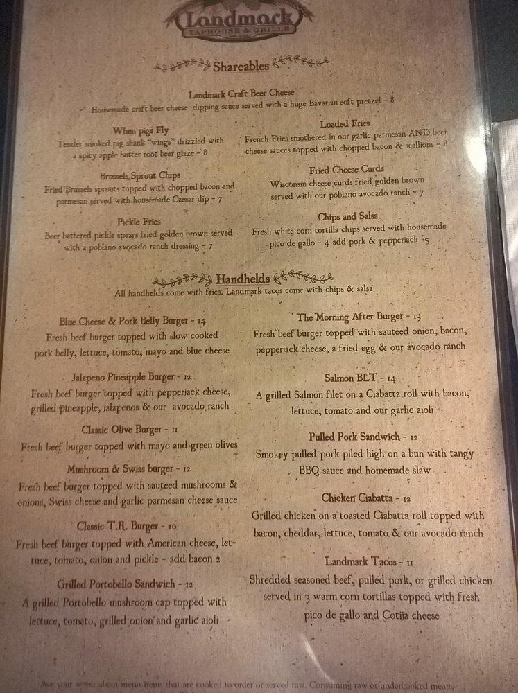 Menu at Landmark Taphouse and Grille pub & bar, Three Rivers