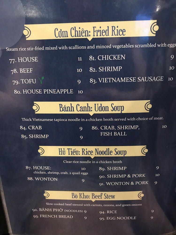 Menu at Pho 77 Rialto restaurant, Rialto