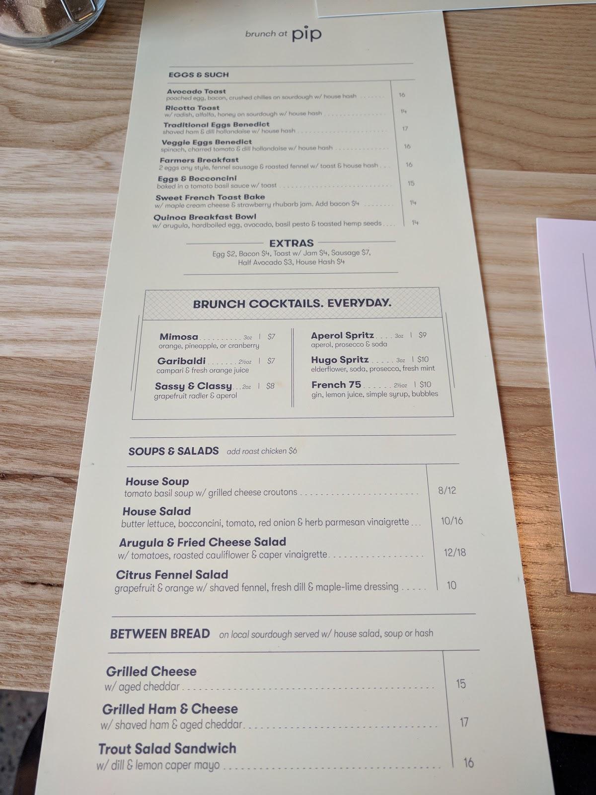 Menu at Pip pub & bar, Edmonton