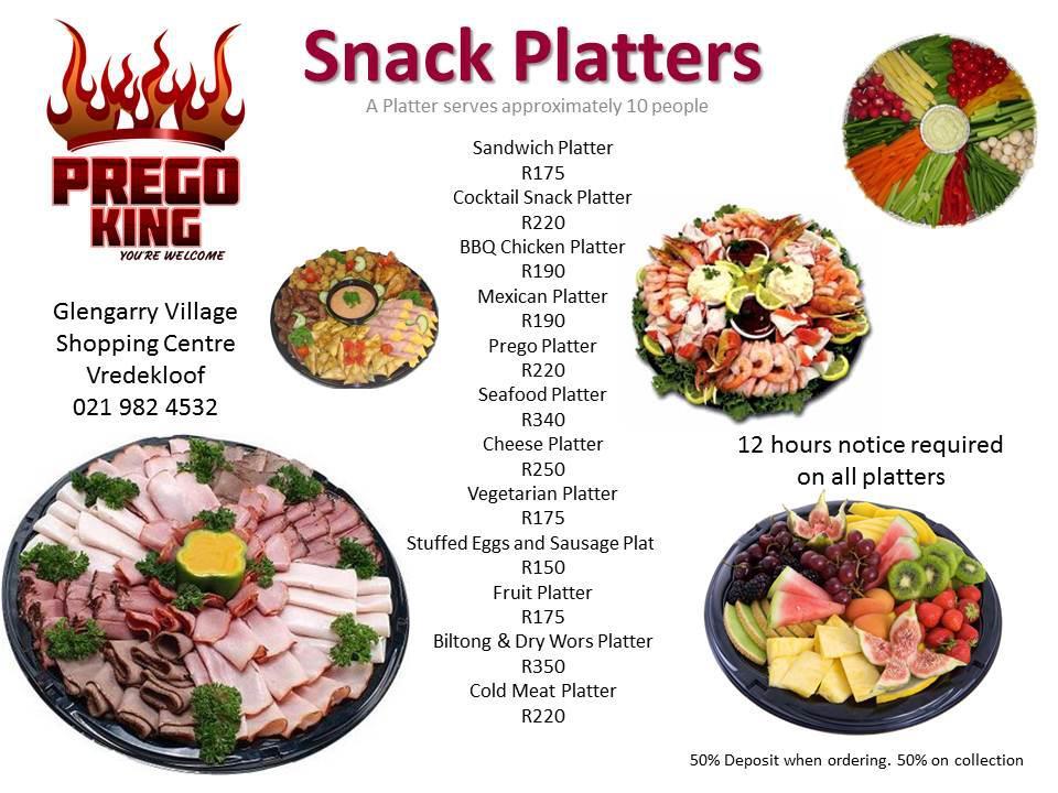 Menu at Prego King restaurant, Cape Town, 90 Barnard St
