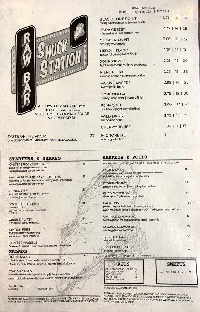 Menu at Shuck Station Raw Bar, Newcastle